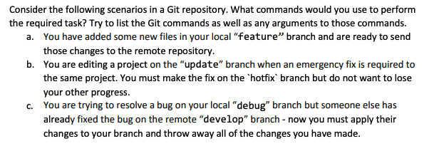Solved Consider the following scenarios in a Git repository. | Chegg.com
