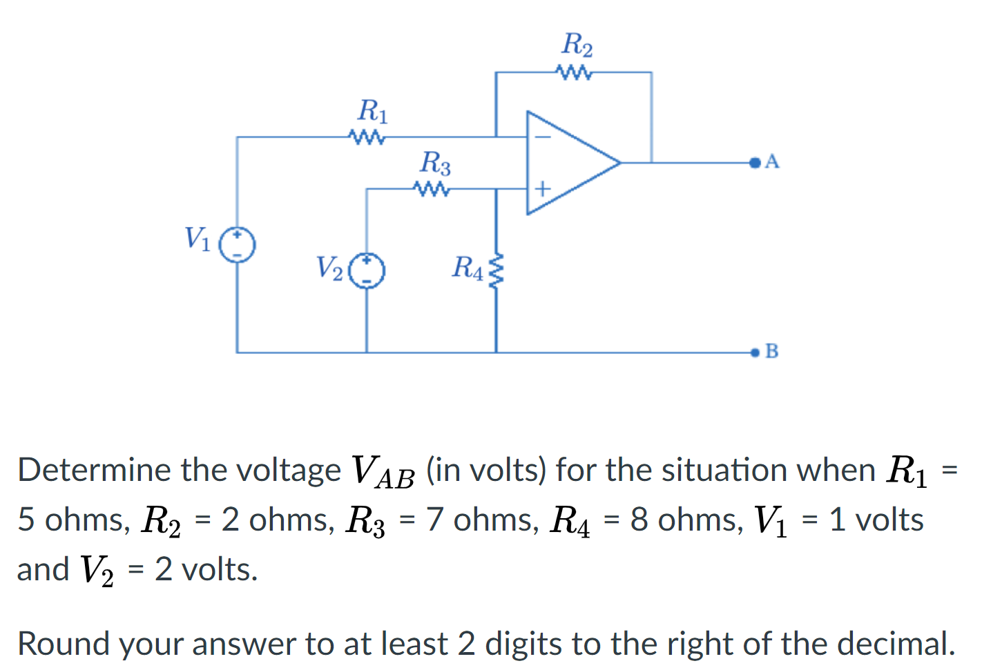Solved R2 Ri R3 + Vi V20 R43 B Determine the voltage VAB (in | Chegg.com