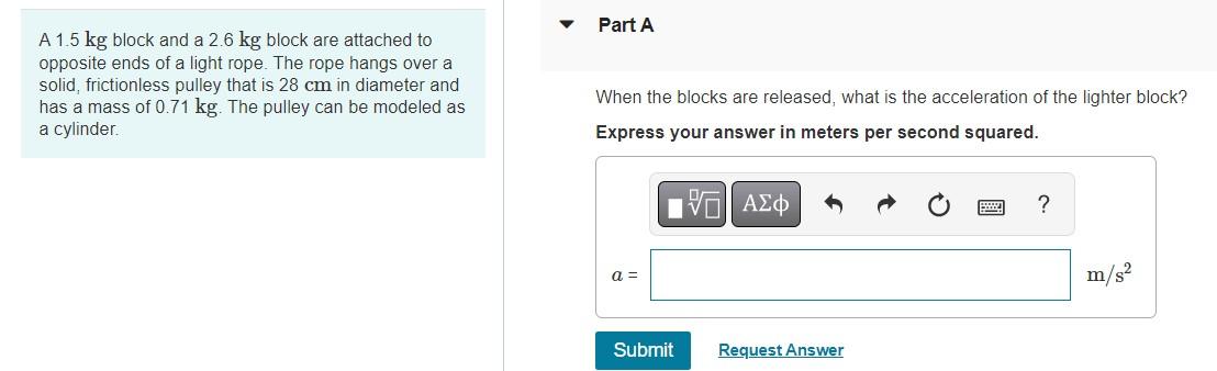 Solved A 1.5 kg block and a 2.6 kg block are attached to | Chegg.com