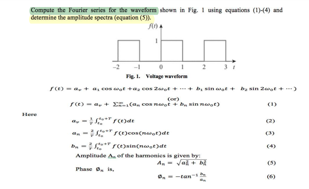 Solved Compute the Fourier series for the waveform shown in | Chegg.com