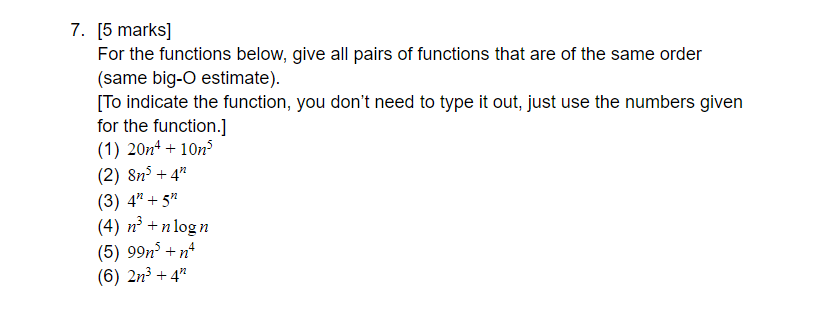 Solved 7 5 Marks For The Functions Below Give All Pairs 
