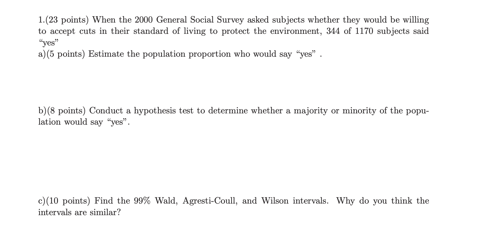 Solved 1.(23 points) When the 2000 General Social Survey | Chegg.com