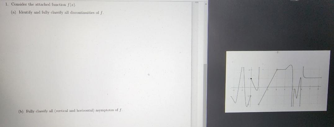 Solved 1. Consider the attached function f(x). (a) Identify | Chegg.com
