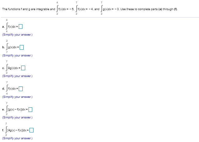 Solved The functions f and g are integrable and J flx d--5 J | Chegg.com