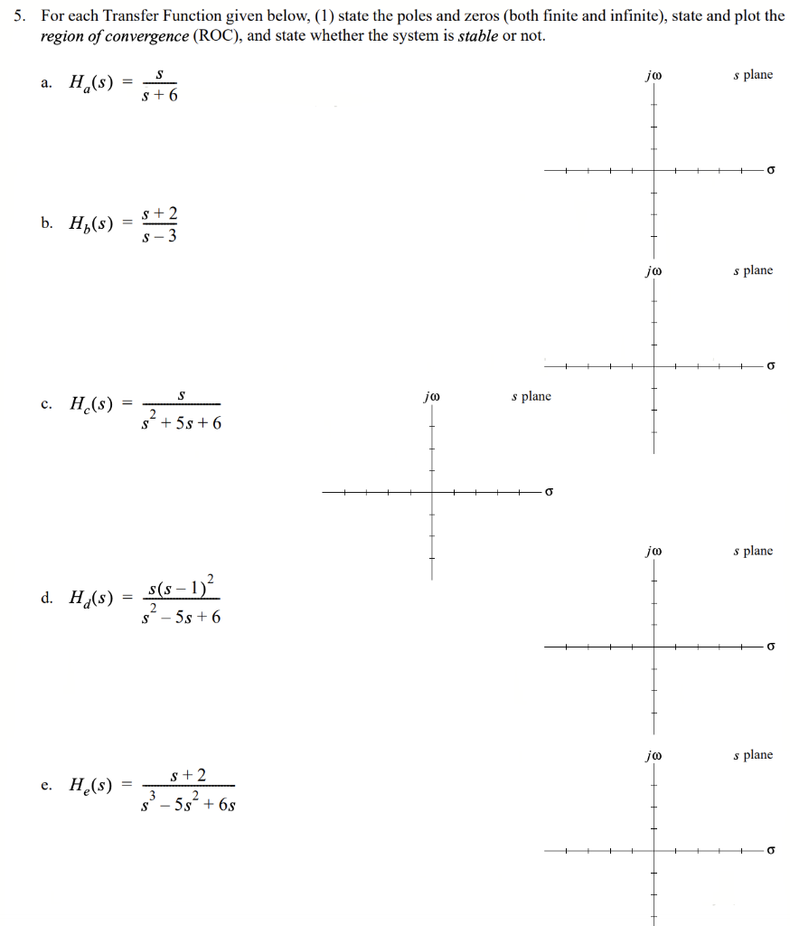 Solved 5. For each Transfer Function given below, (1) state | Chegg.com