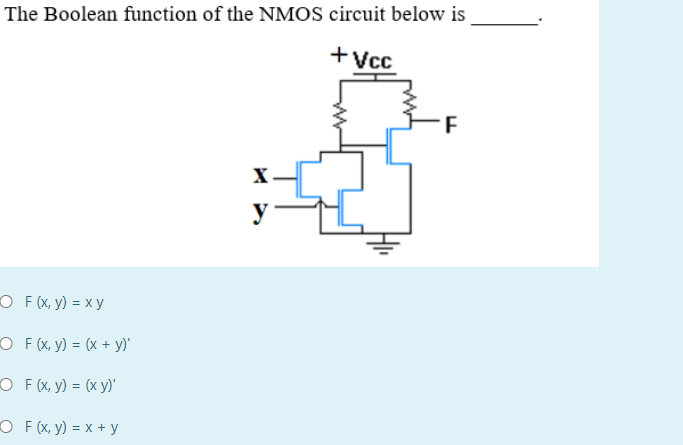 Solved The Boolean function of the NMOS circuit below is + | Chegg.com
