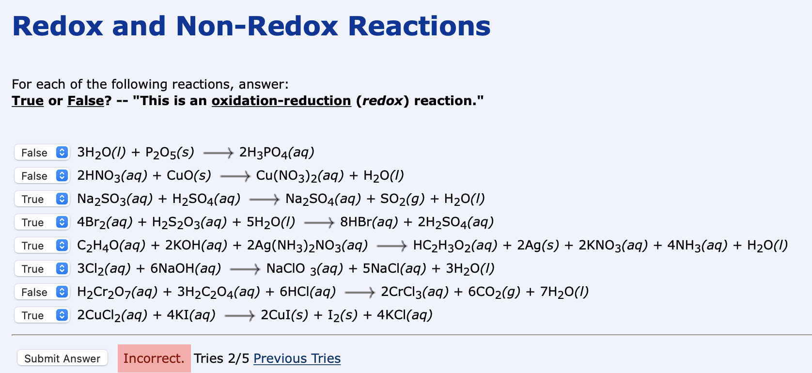 Solved Redox and Non-Redox Reactions For each of the | Chegg.com
