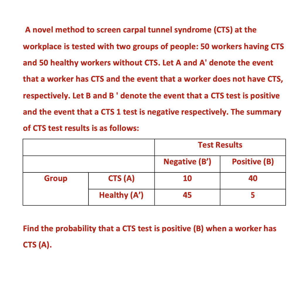 Solved A novel method to screen carpal tunnel syndrome (CTS) | Chegg.com