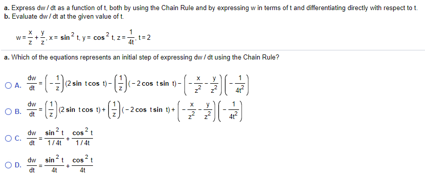 Solved a. Express dw/dt as a function of t, both by using | Chegg.com