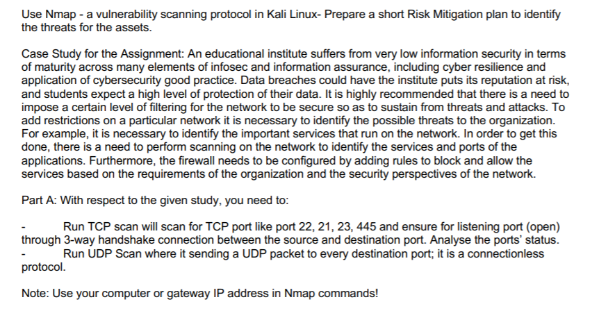 Solved Use Nmap - a vulnerability scanning protocol in Kali | Chegg.com