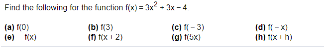 Solved Find the following for the function f(x) = 3x2 + 3x - | Chegg.com