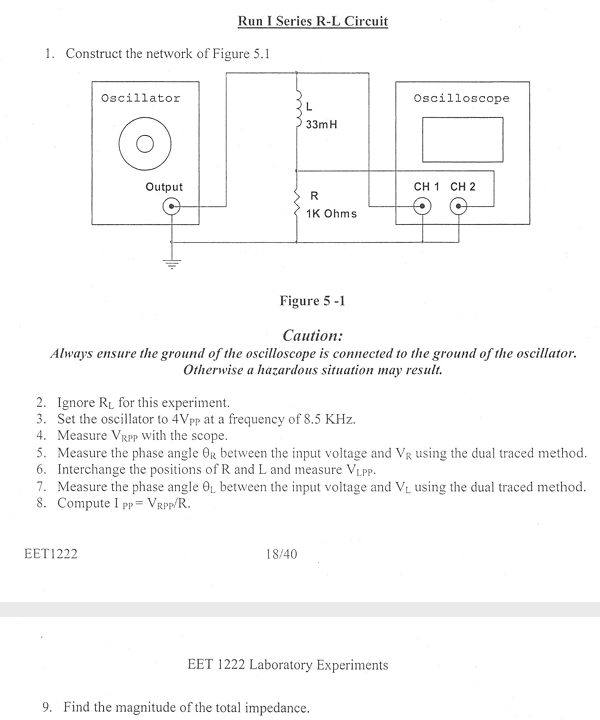 Solved Run I Series R-L Circuit 1. Construct the network of | Chegg.com