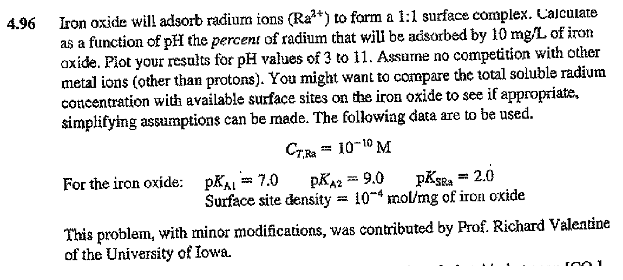 Solved 4.96 Iron oxide will adsorb radium ions (Ra2+) to | Chegg.com
