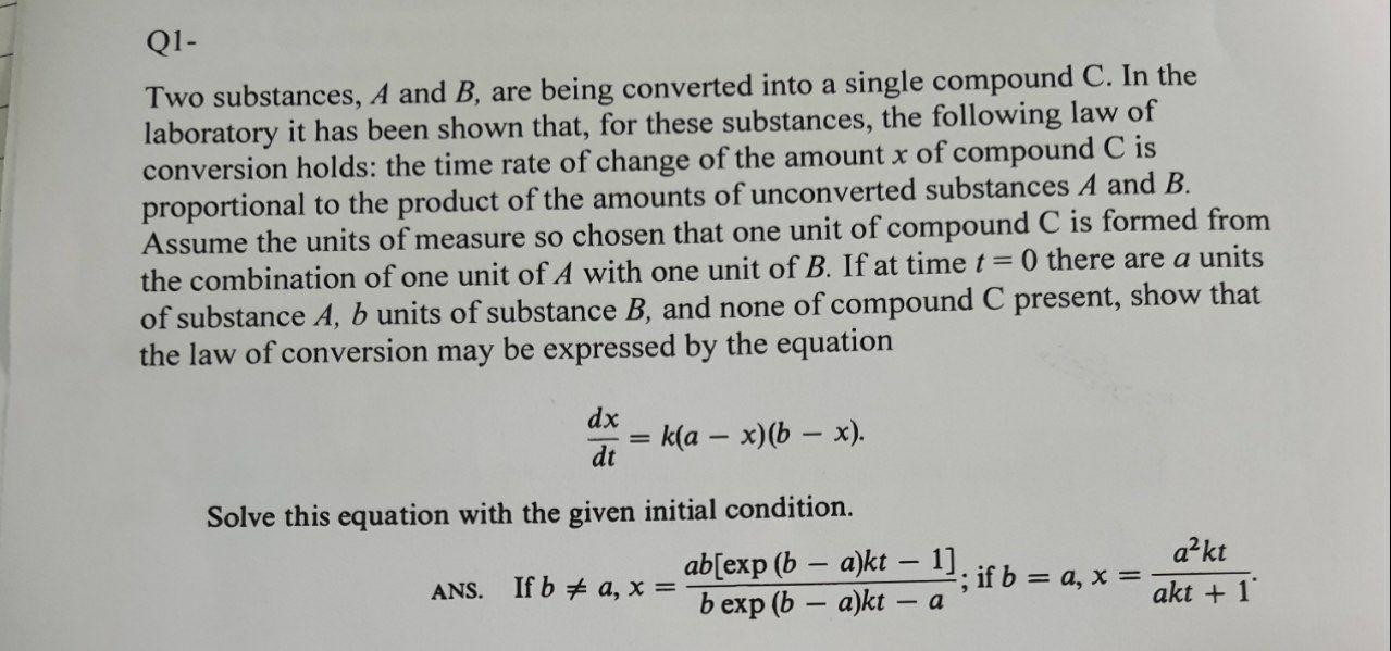 Solved Q1- Two substances, A and B, are being converted into | Chegg.com