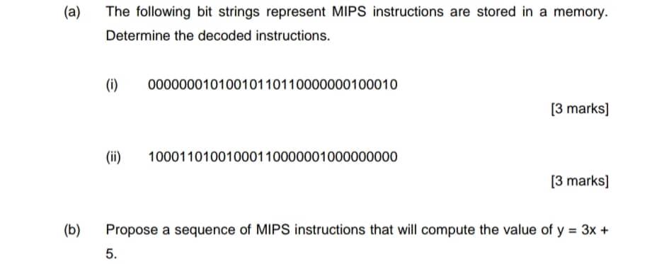 Solved (a) The following bit strings represent MIPS | Chegg.com