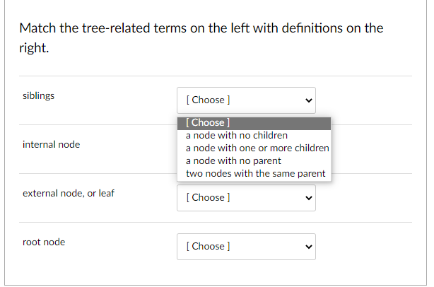 Solved Match the tree-related terms on the left with | Chegg.com