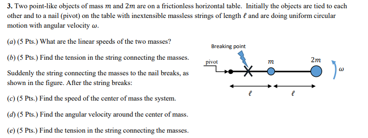Solved 3. Two point-like objects of mass m and 2m are on a | Chegg.com