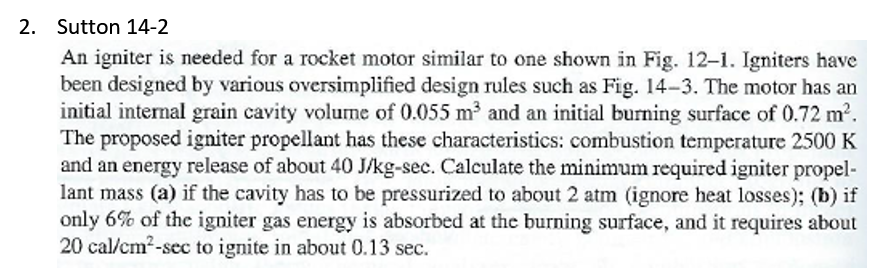 2. Sutton 14-2 An igniter is needed for a rocket | Chegg.com