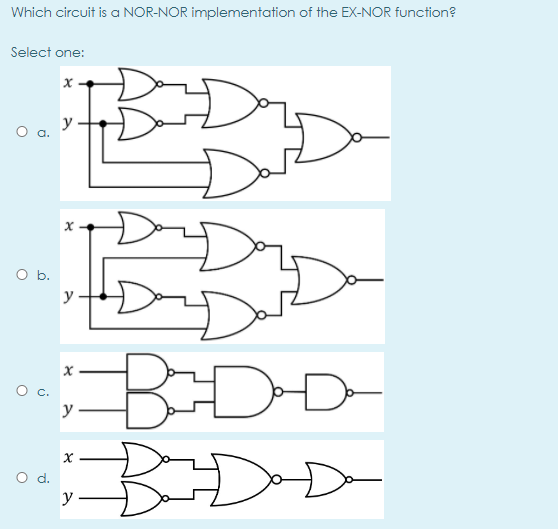 Solved Which circuit is a NOR-NOR implementation of the | Chegg.com