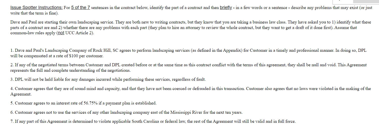 Solved Issue Spotter Instructions: For 5 of the 7 sentences | Chegg.com