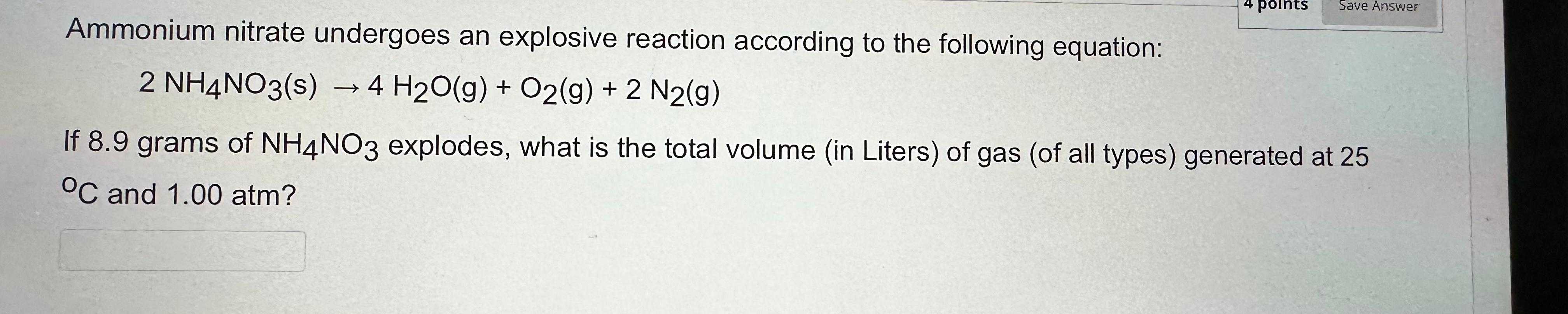 Solved Ammonium nitrate undergoes an explosive reaction | Chegg.com