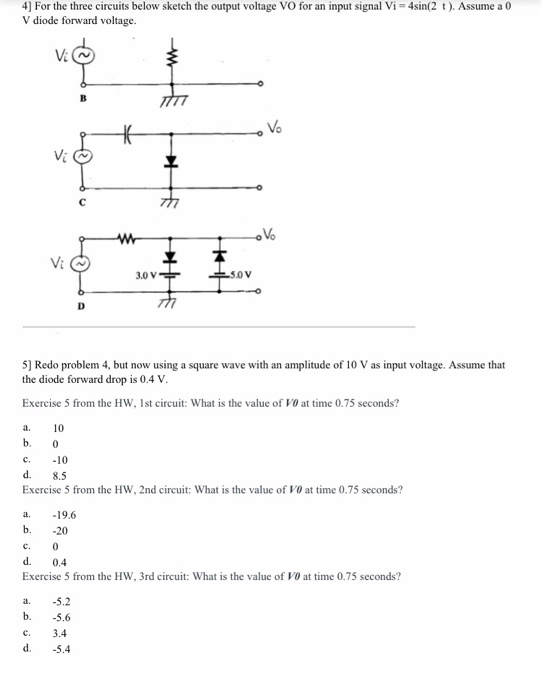 Solved 4] For the three circuits below sketch the output | Chegg.com