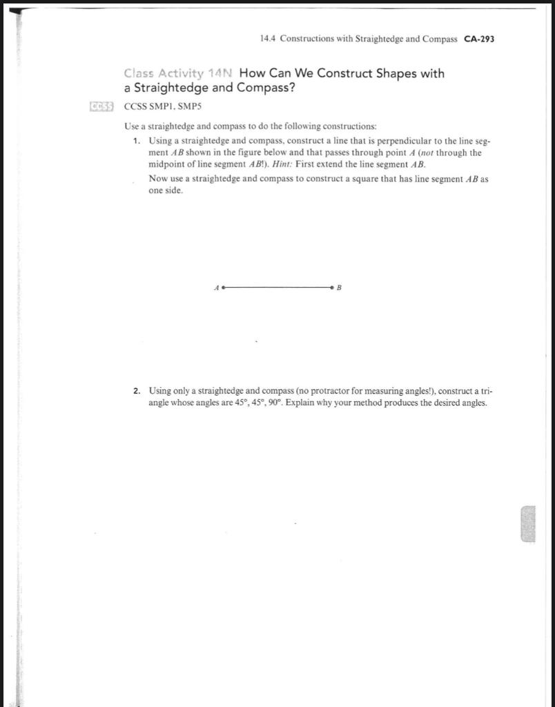 Solved 14.4 Constructions with Straightedge and Compass | Chegg.com