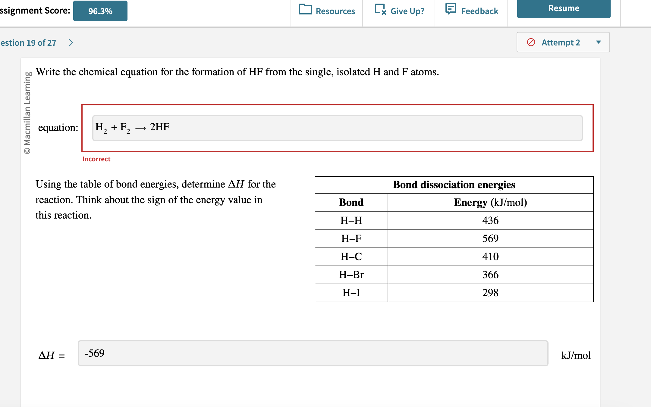 Solved Write the chemical equation for the formation of HF | Chegg.com