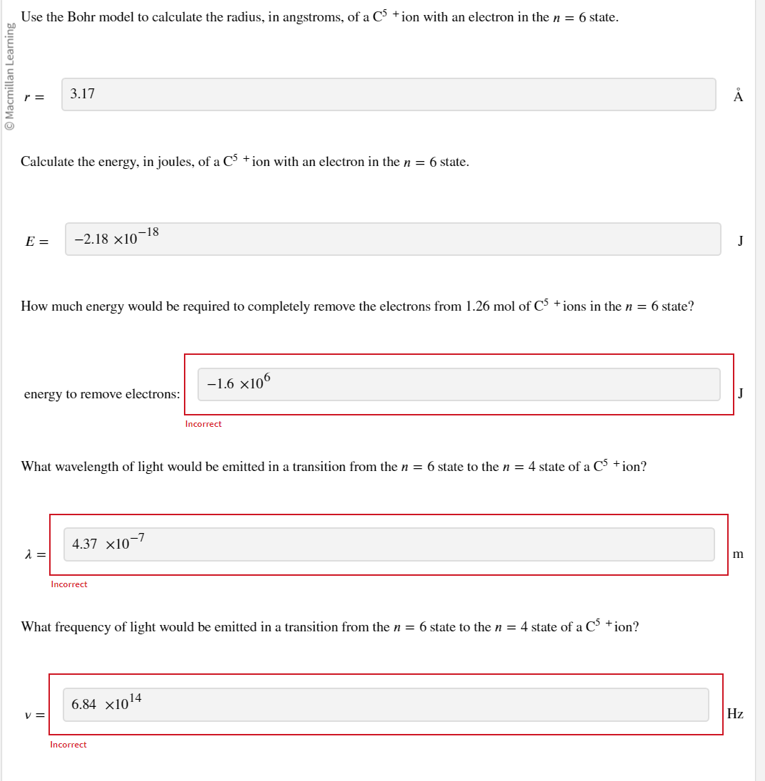Solved Use the Bohr model to calculate the radius, in | Chegg.com