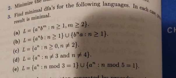 Solved 2. Minimize the al dfa's 3. Find minimal dfa's for | Chegg.com