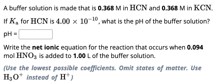 Solved A buffer solution is made that is 0.368 M in HCN and | Chegg.com