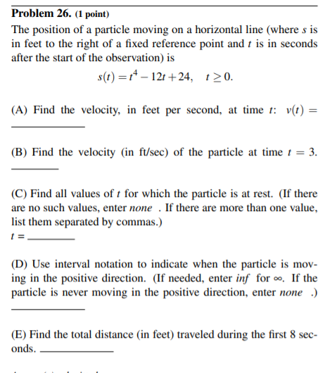 Solved Problem 26. (1 point) The position of a particle | Chegg.com