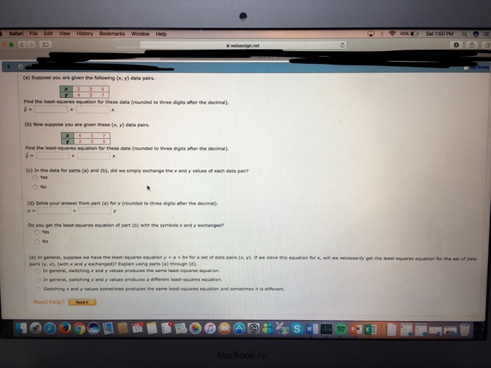 Solved Suppose you are given the following (x, y) data | Chegg.com