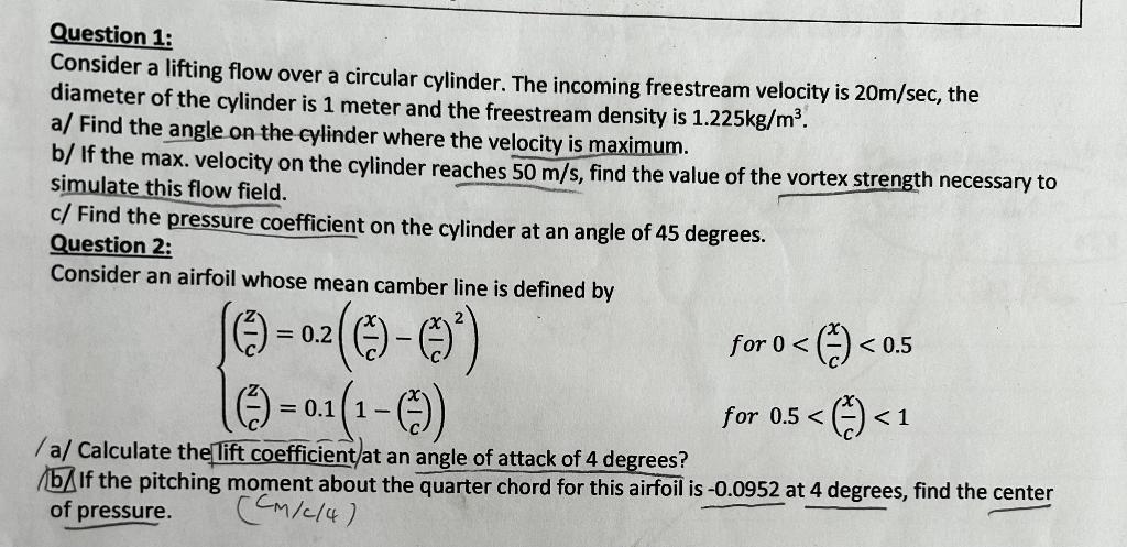Solved Question 1: Consider a lifting flow over a circular | Chegg.com