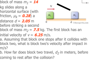 Solved block of mass m1 = 14 kg slides along a horizontal | Chegg.com