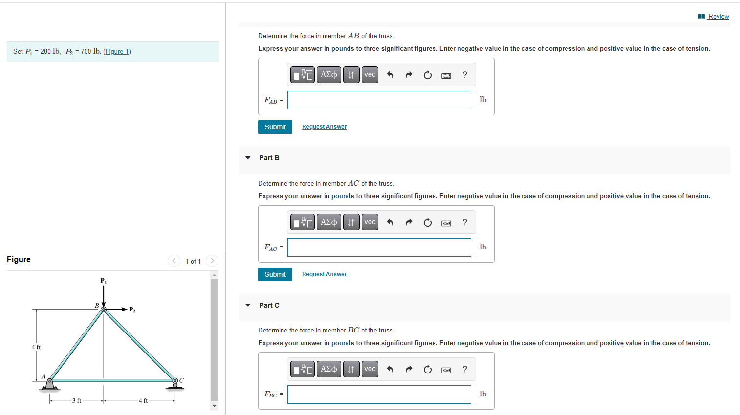 Solved Determine the force in member AB of the truss. | Chegg.com