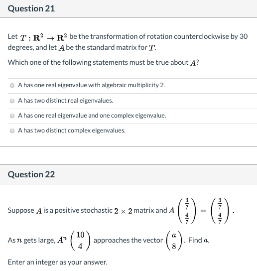 Solved Question 21 Let T:R+ R2 be the transformation of | Chegg.com