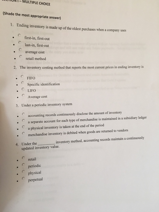 Solved ULLIIUNT-MULTIPLE CHOICE (Shade the most appropriate | Chegg.com