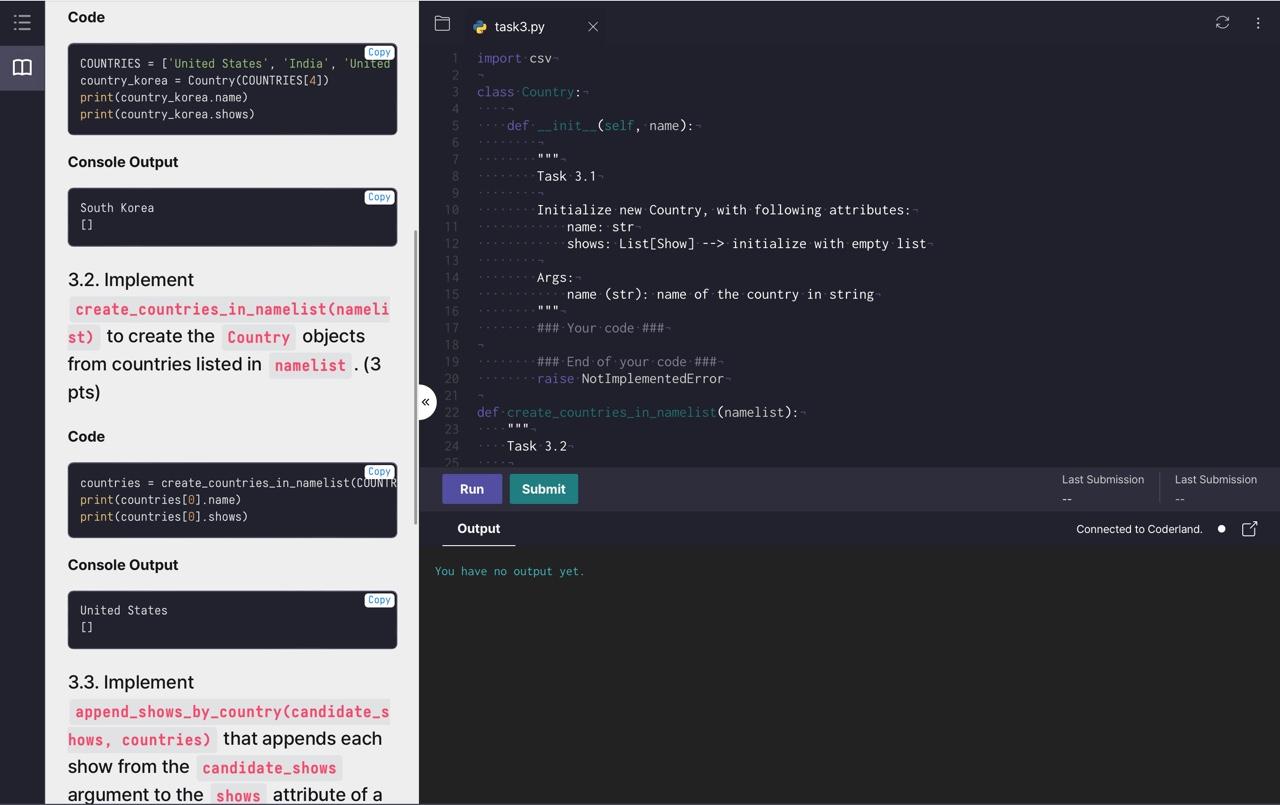 Solved Task 3: Define the Country object (10 pts) In this | Chegg.com
