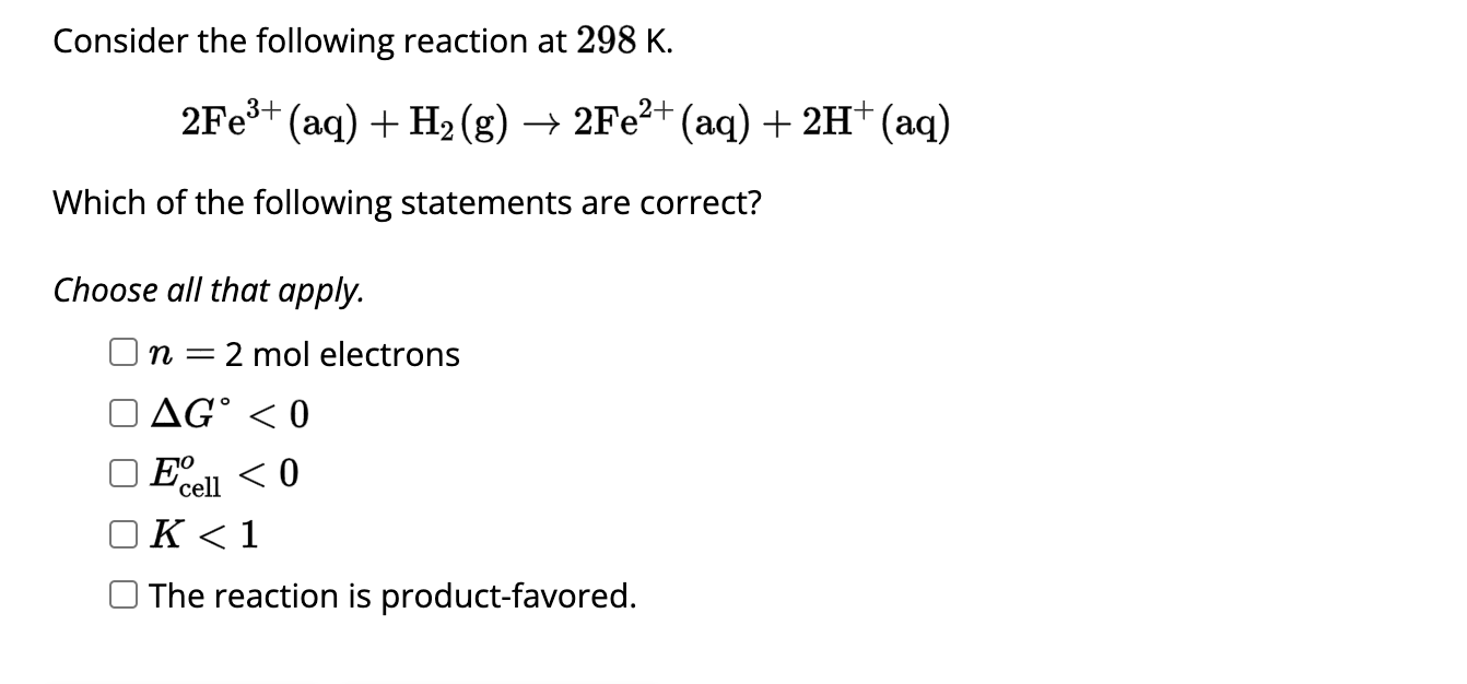 Solved Consider the following reaction at 298 K. | Chegg.com
