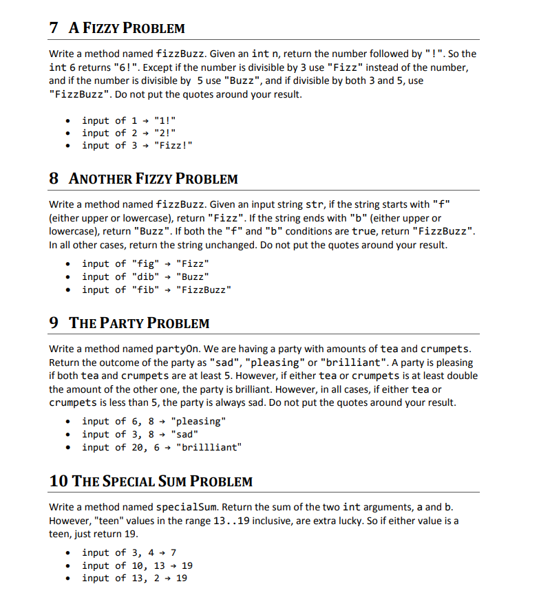 Solved 7 AFIZZY PROBLEM Write a method named fizzBuzz. Given | Chegg.com