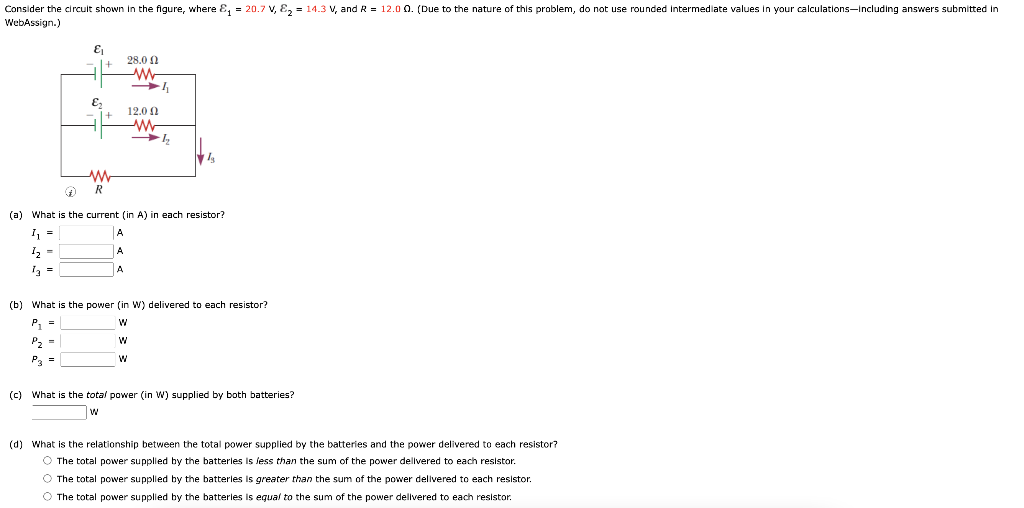 Solved WebÁssign.) (a) What is the current (in A) in each | Chegg.com