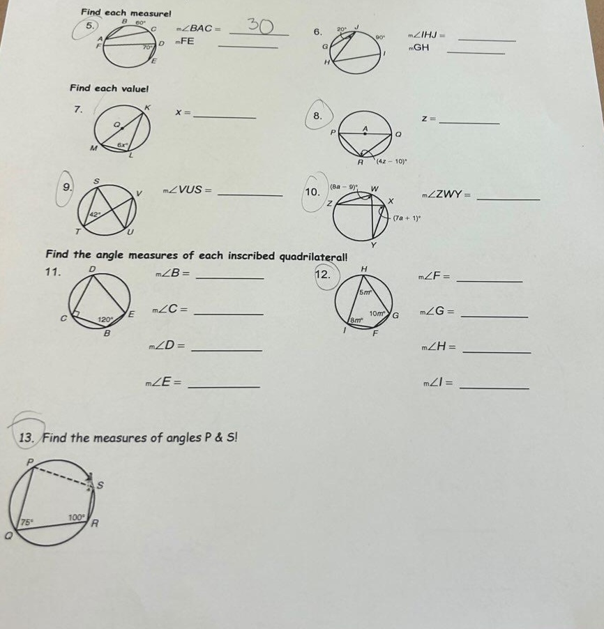 Solved Find each measurel Find each value! 7. x= 8. z= 9. | Chegg.com