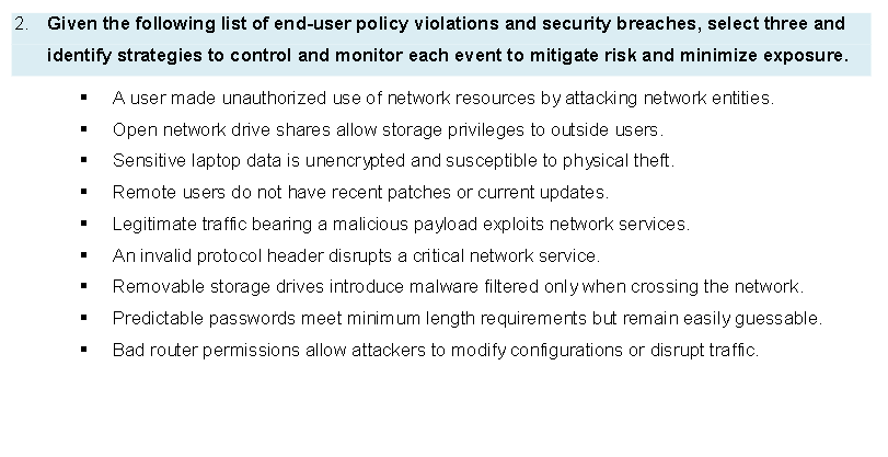 Solved 2. Given the following list of end-user policy | Chegg.com