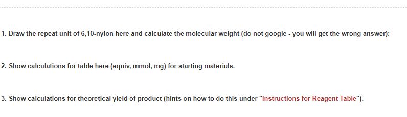Solved INSTRUCTIONS FOR REAGENT TABLE: Fill in the missing | Chegg.com