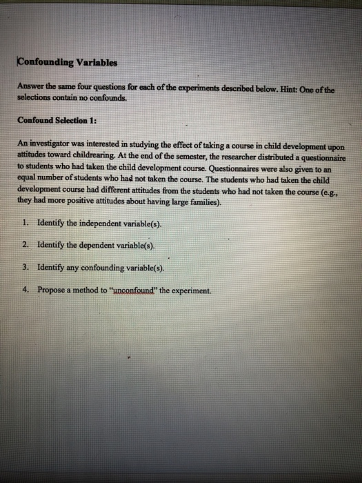 Solved Confounding Variables Answer the same four questions | Chegg.com