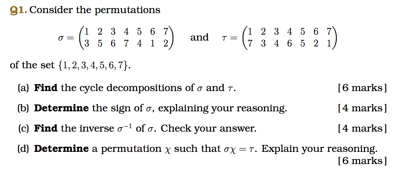Solved 91. Consider the permutations = 1 2 3 4 5 6 7 3 5 6 7 | Chegg.com