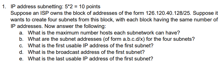 Solved IP address subnetting: 5⋆2=10 points Suppose an ISP | Chegg.com
