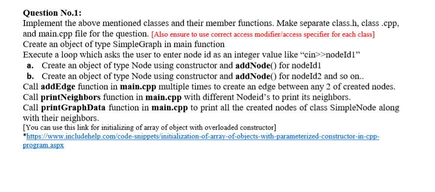 Member Data Member Functions Classes to be created | Chegg.com