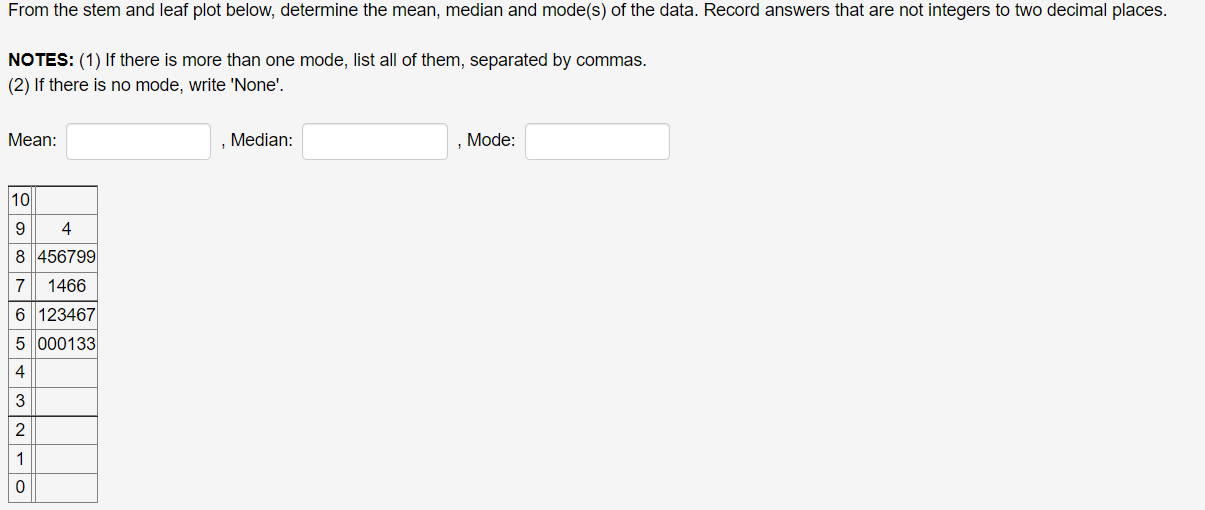 Solved From the stem and leaf plot below, determine the | Chegg.com